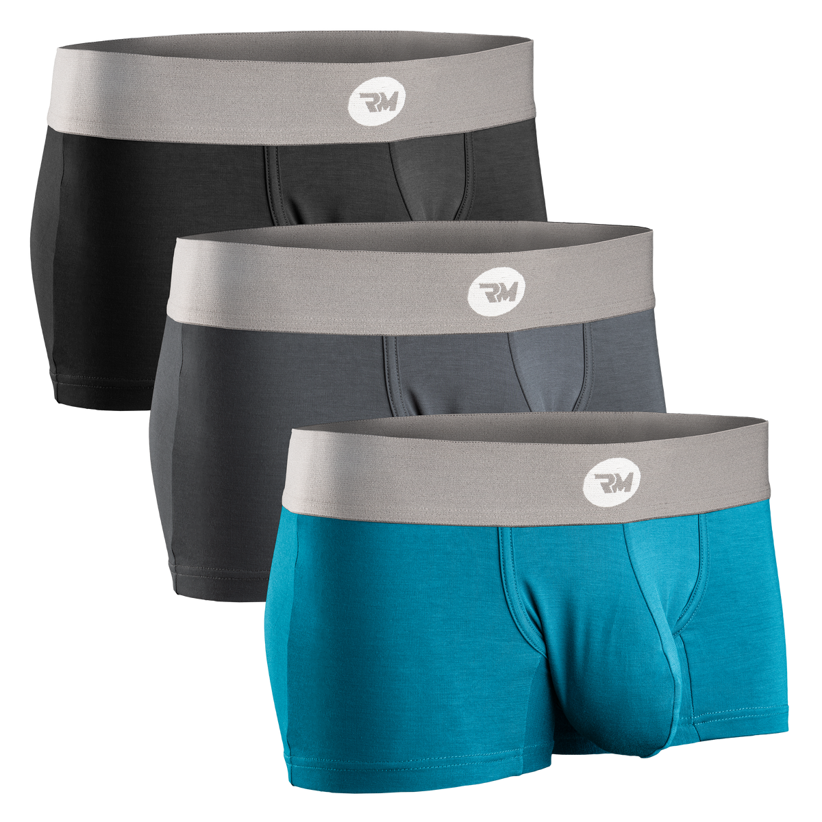 Modal 3in Boxer Briefs No Fly 3pk Black/Blue/Gray – Real Men Apparel ...