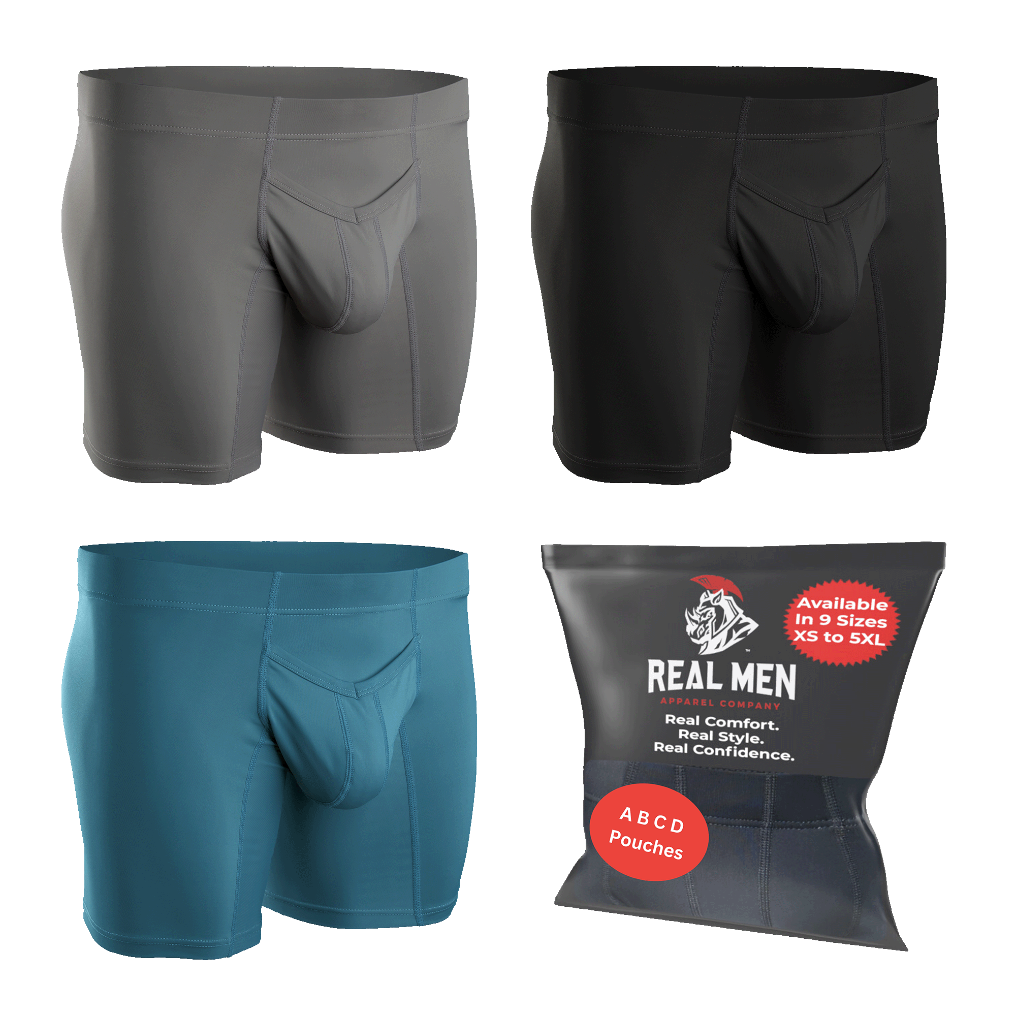 Modal 7in Boxer Briefs V-FLY 3pk Black/Cyan/Gray – Real Men Apparel Company