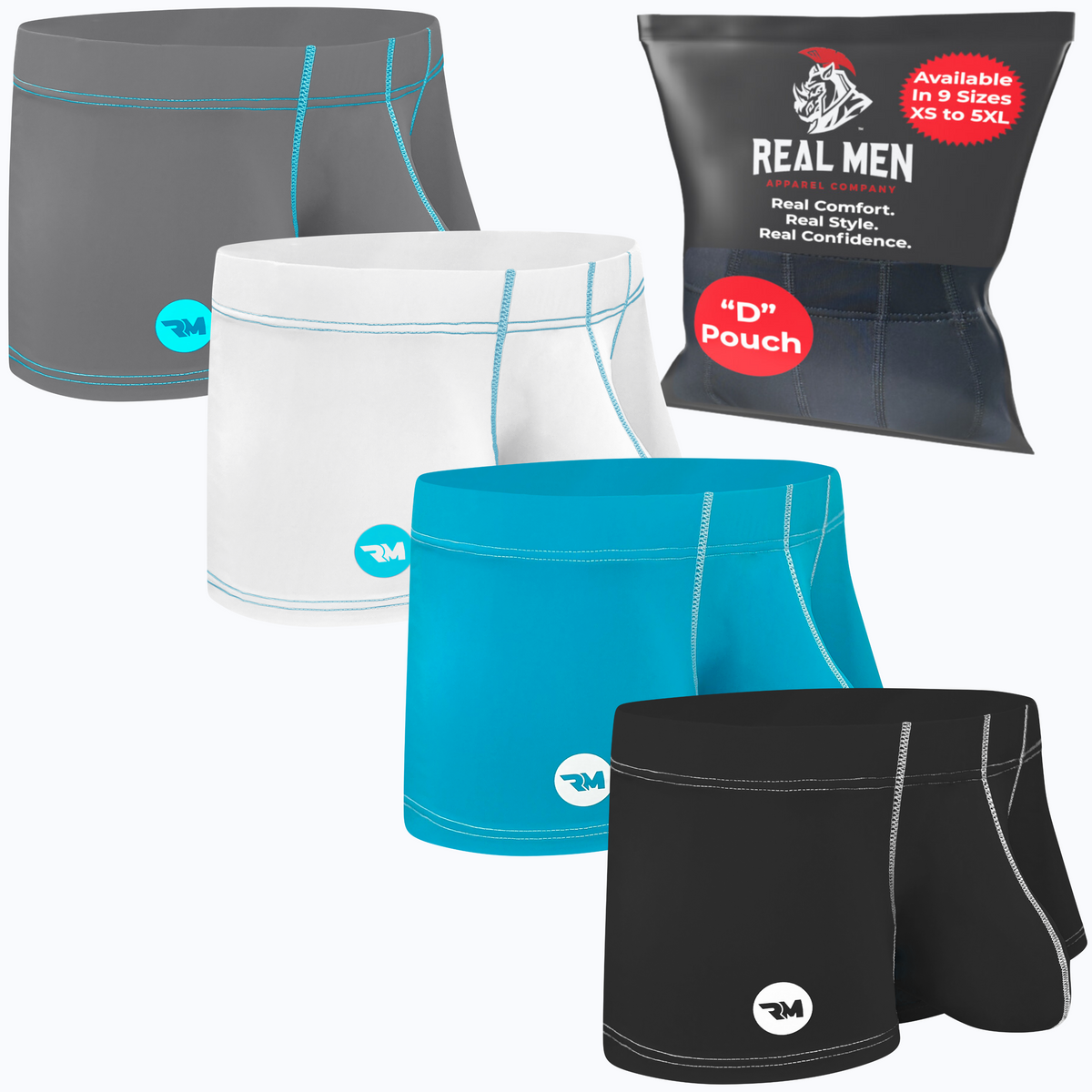Nylon 3in Boxer Briefs No Fly 4pk Black/Cyan/Gray/White – Real Men ...
