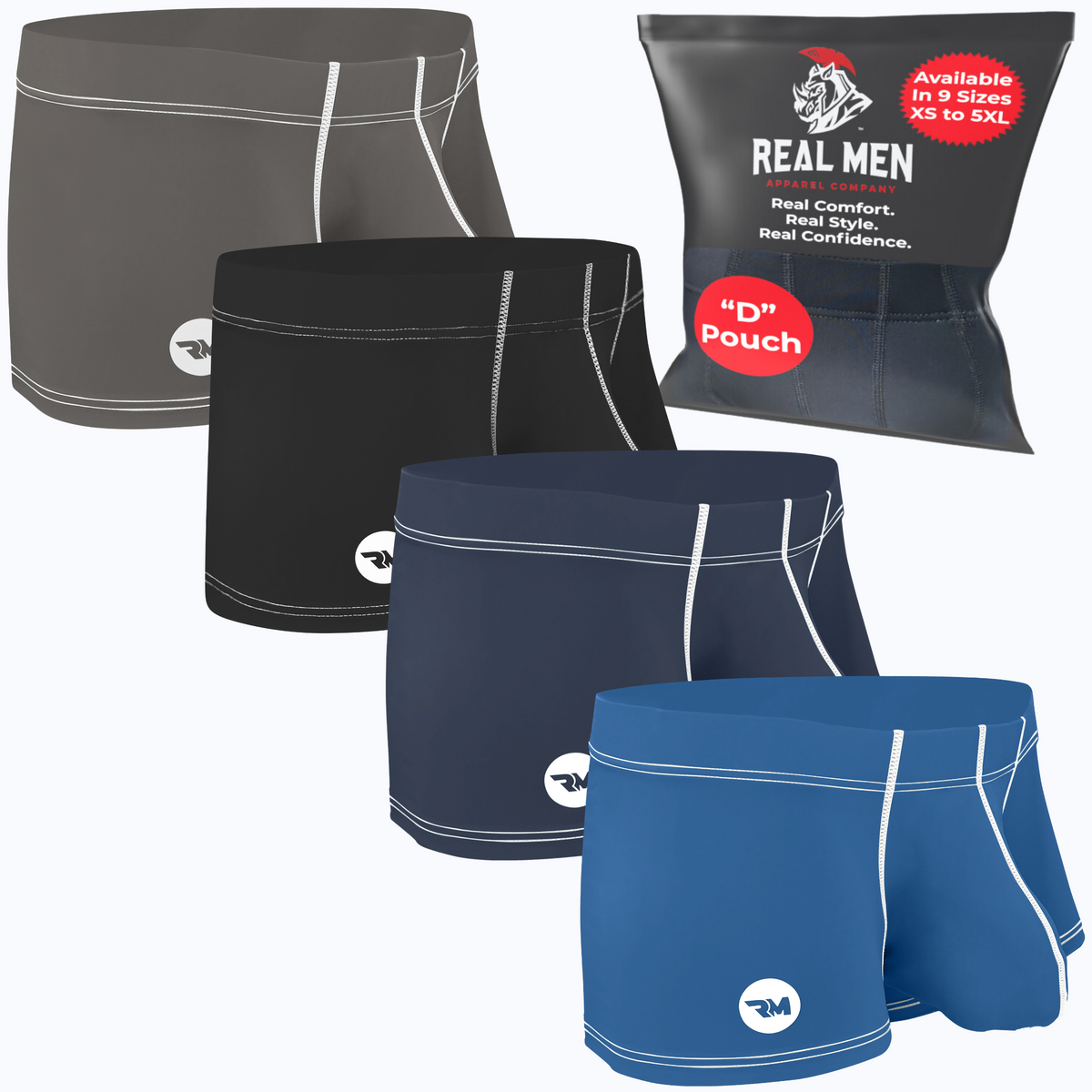 Nylon 3in Boxer Briefs No Fly 4pk Black/Dark Blue/Gray/Light Blue ...