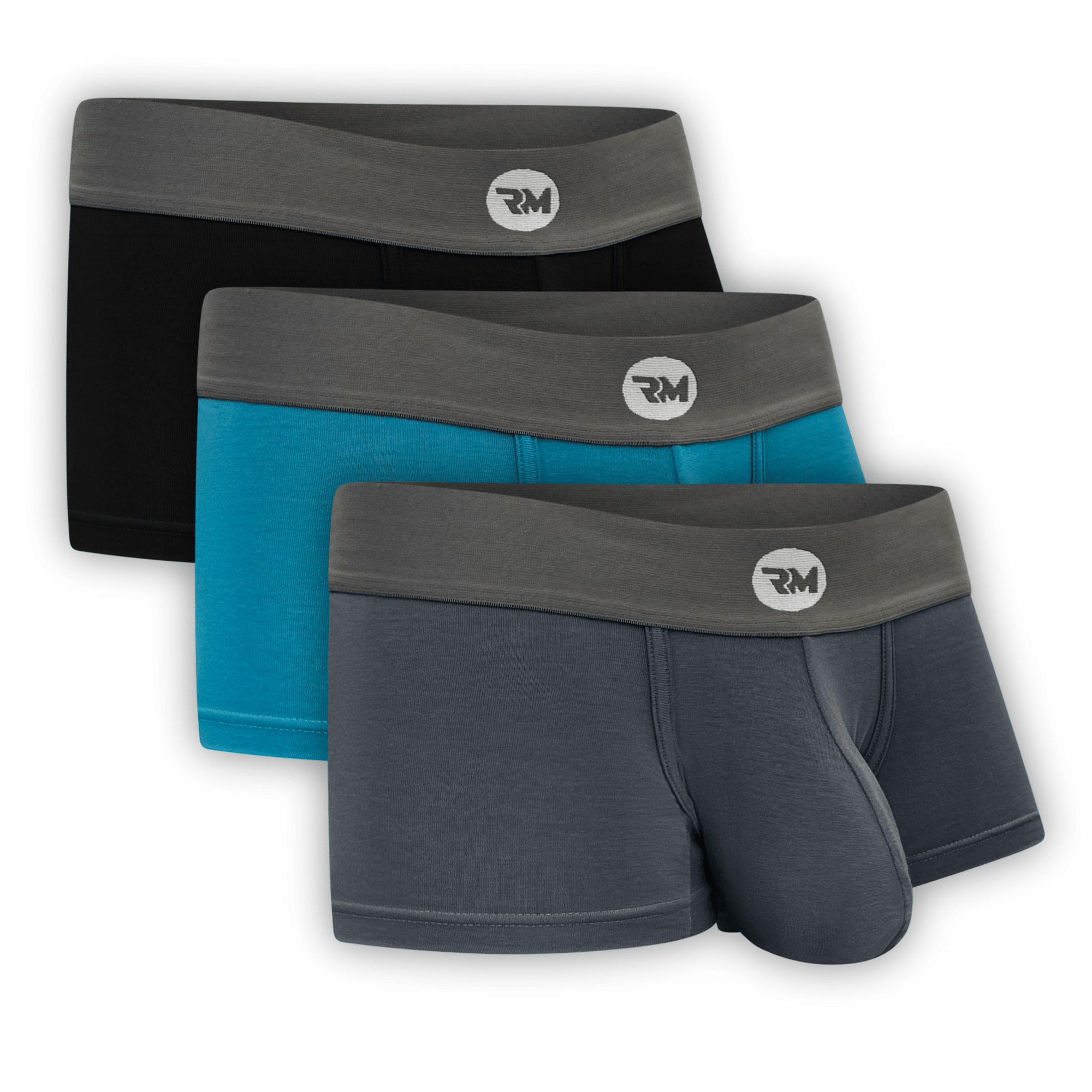 Modal 3in Boxer Briefs No Fly 3pk Black/Blue/Gray – Real Men Apparel ...