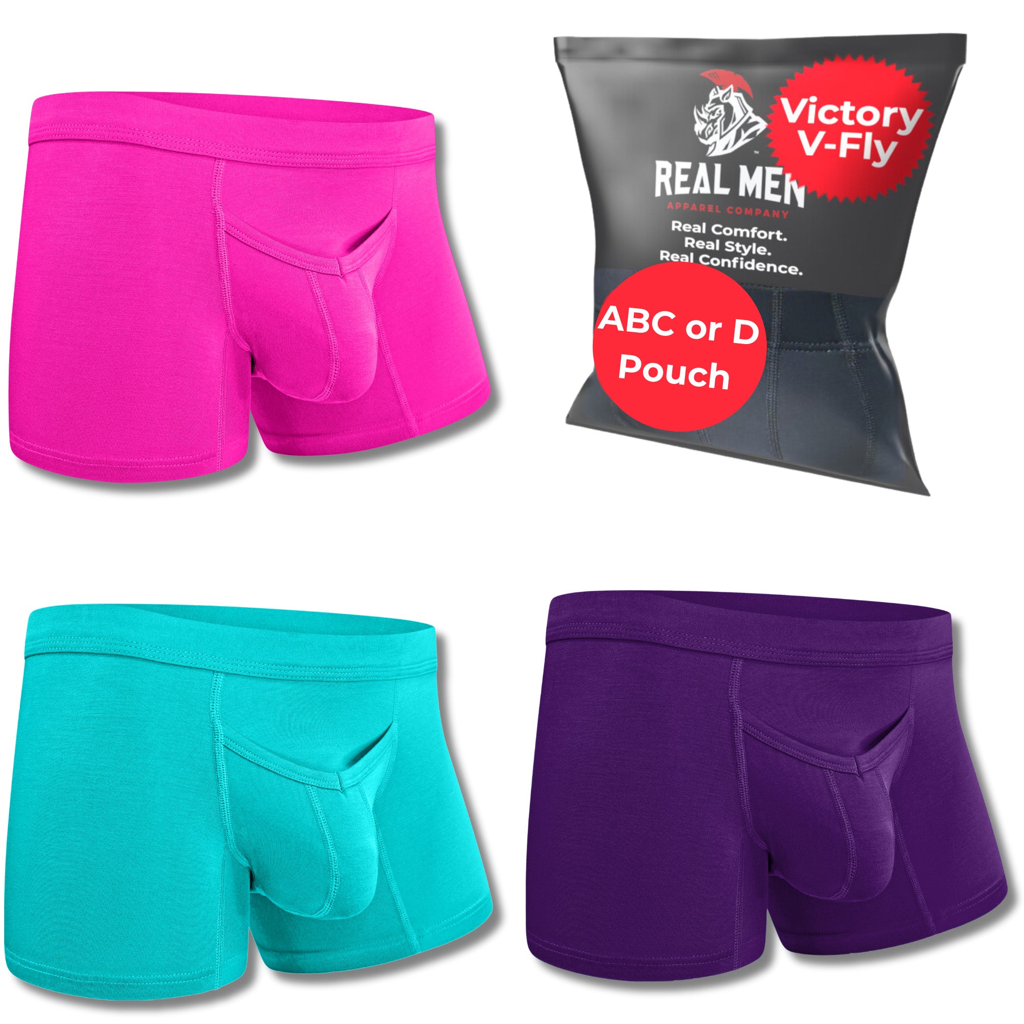 Modal 3in Boxer Briefs V-Fly 3pk Pink/Purple/Turquoise – Real Men ...