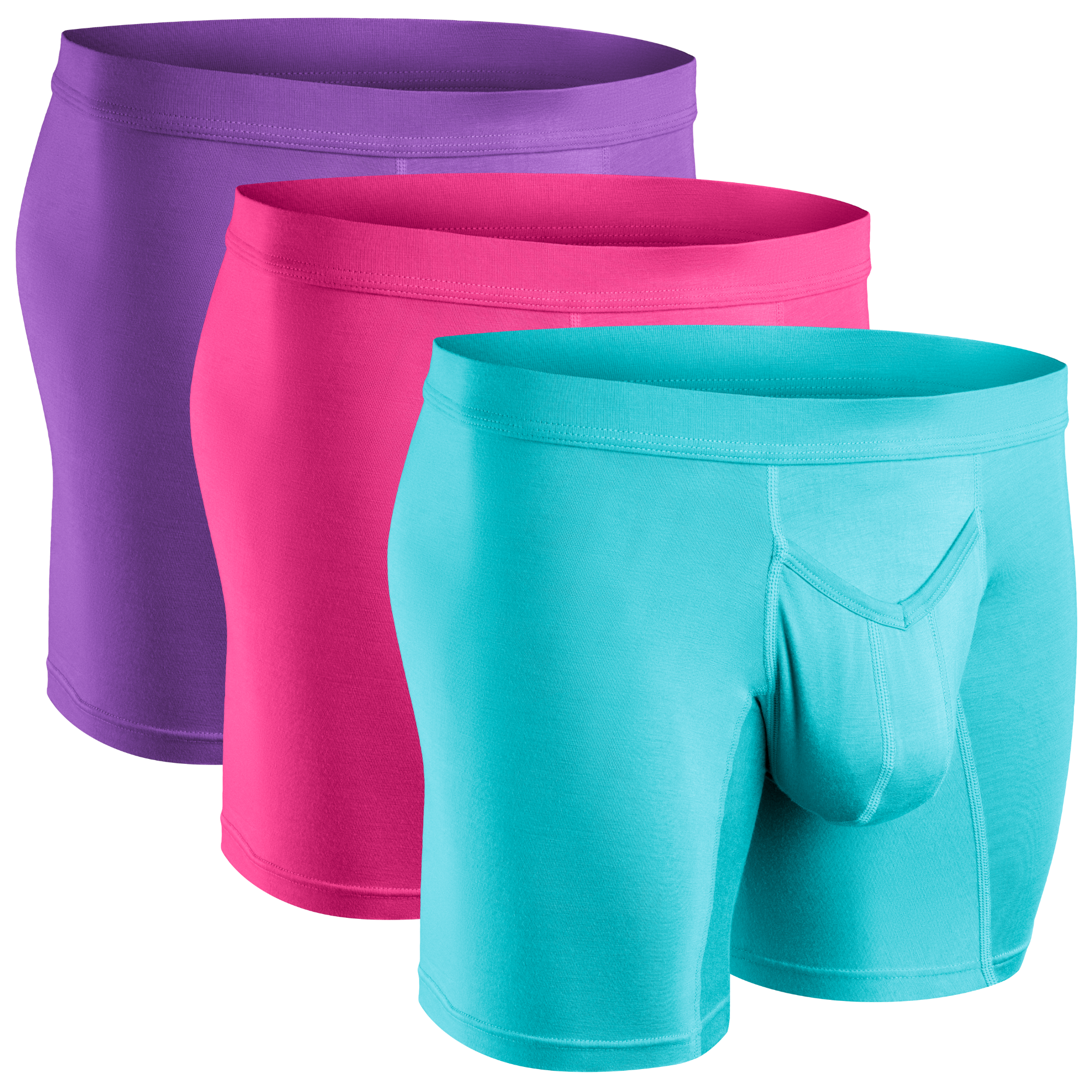 Modal 7in Boxer Briefs V-Fly 3pk Pink/Purple/Turquoise – Real Men ...