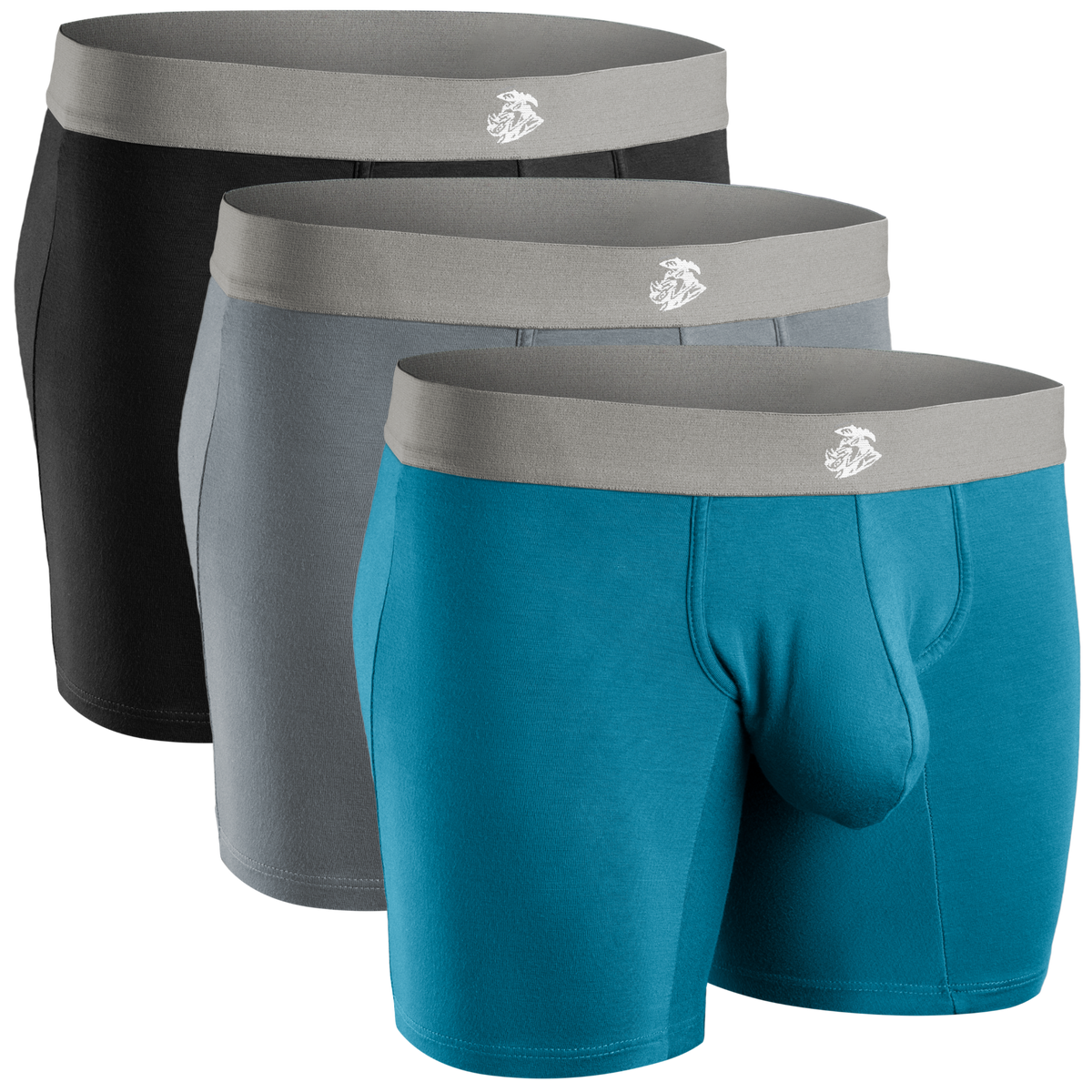 Modal 7in Boxer Briefs No Fly 3pk Black/Cyan/Gray – Real Men Apparel ...