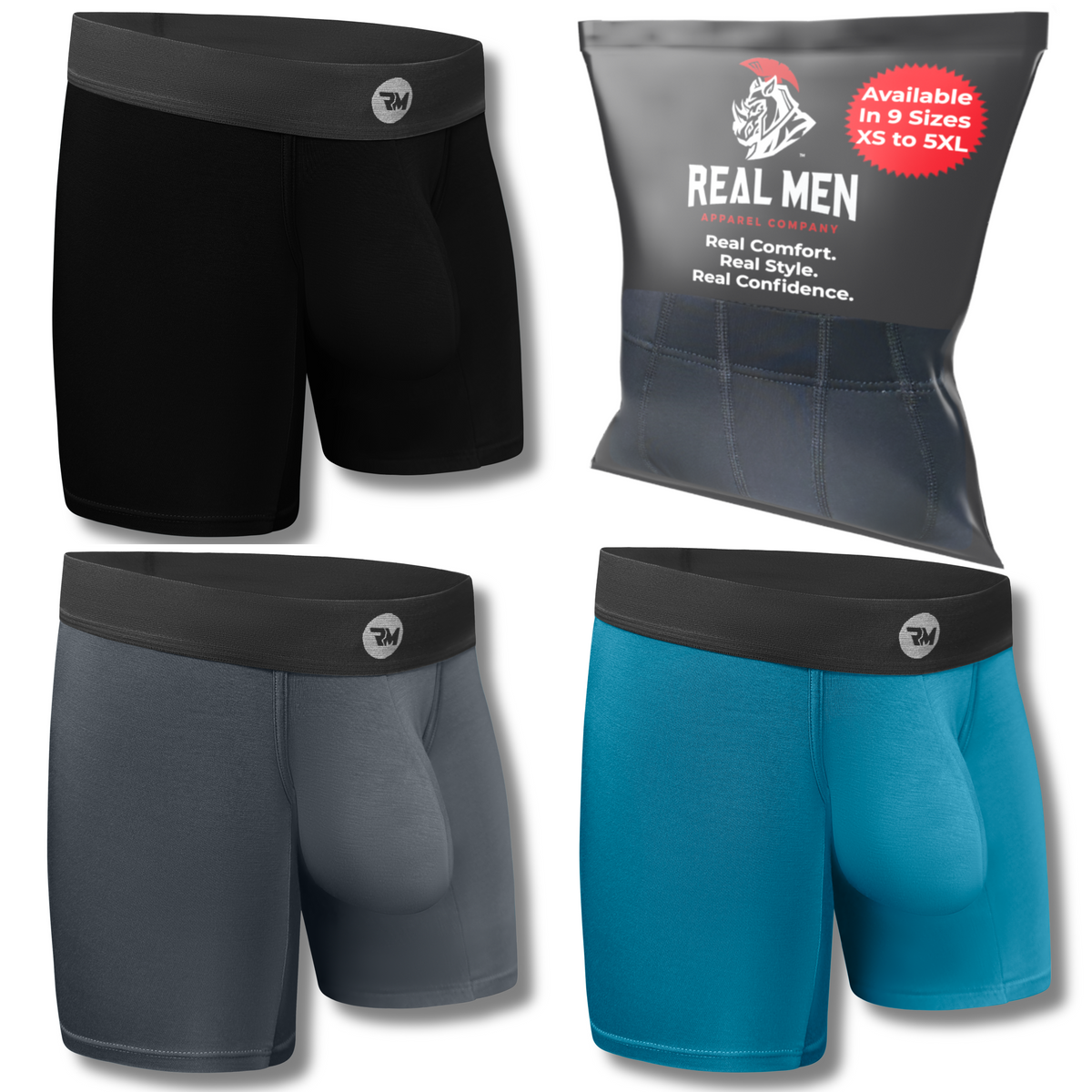 Modal 7in Boxer Briefs No Fly 3pk Black/Blue/Gray – Real Men Apparel ...