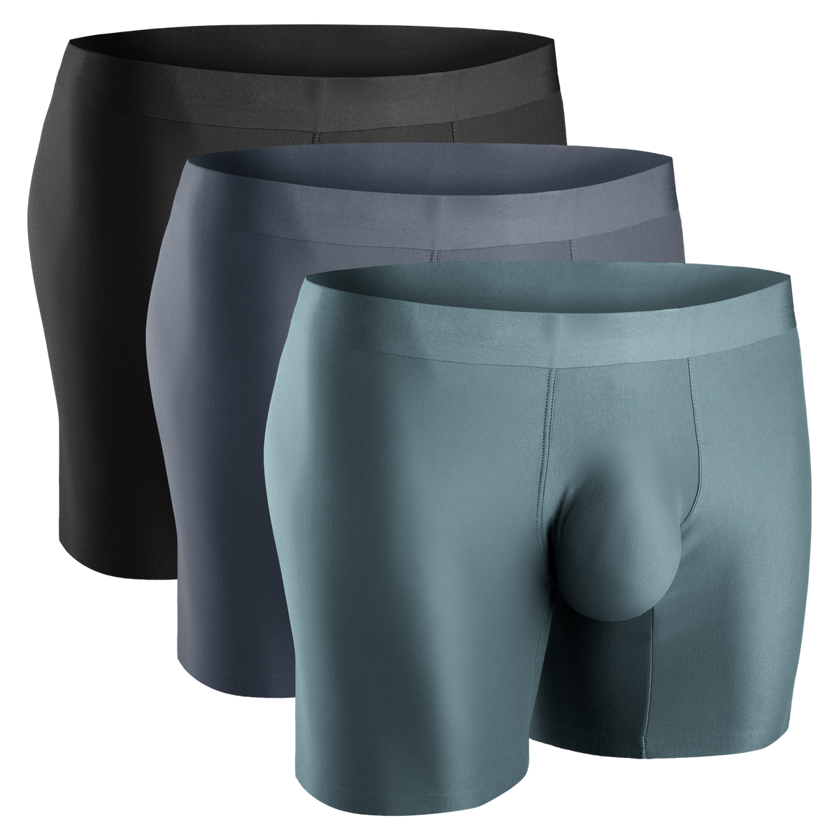 Nylon Seamless 7in Boxer Briefs No Fly 3pk Black/Heather Gray/Slate Gr ...