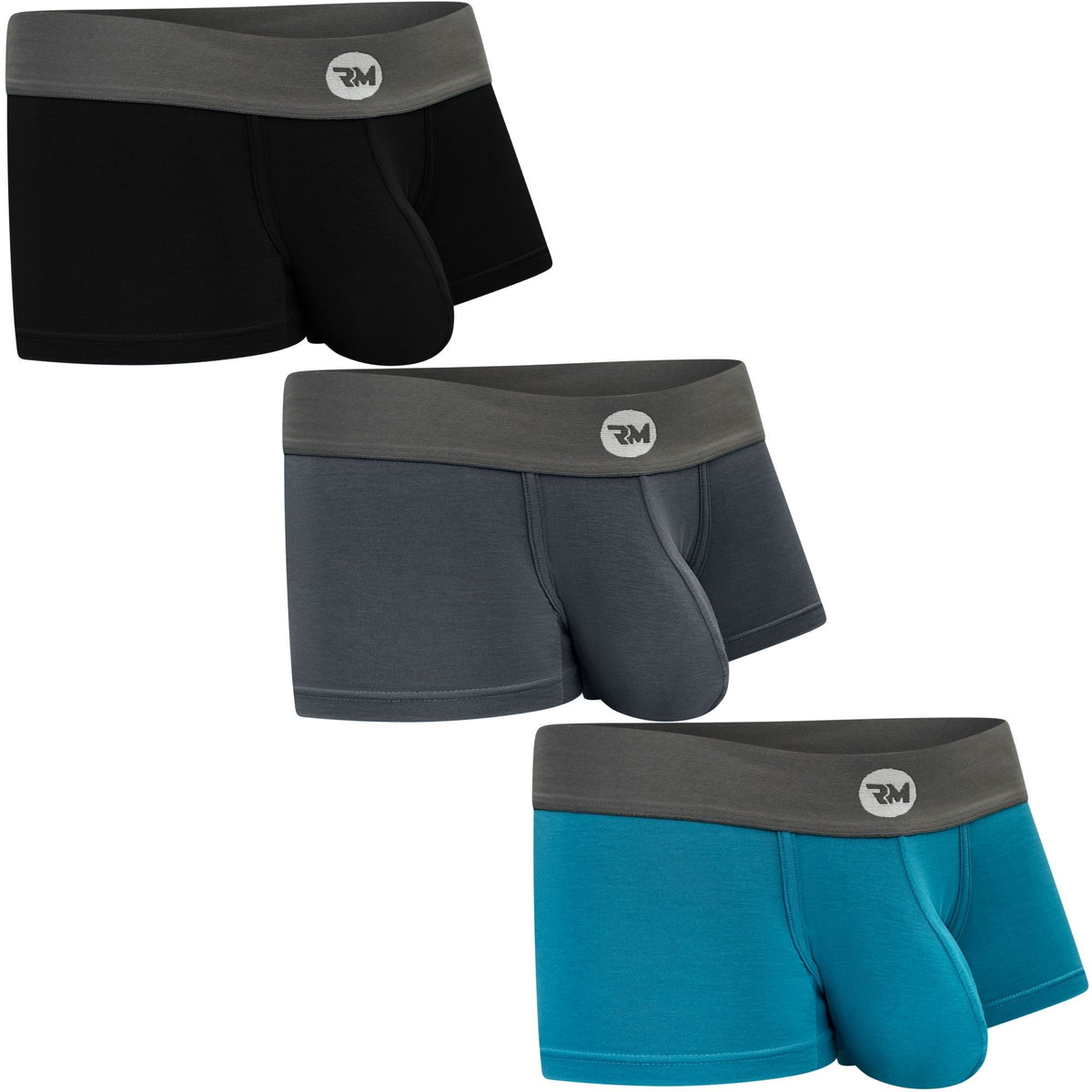 Modal 3in Boxer Briefs No Fly 3pk Black/Blue/Gray – Real Men Apparel ...