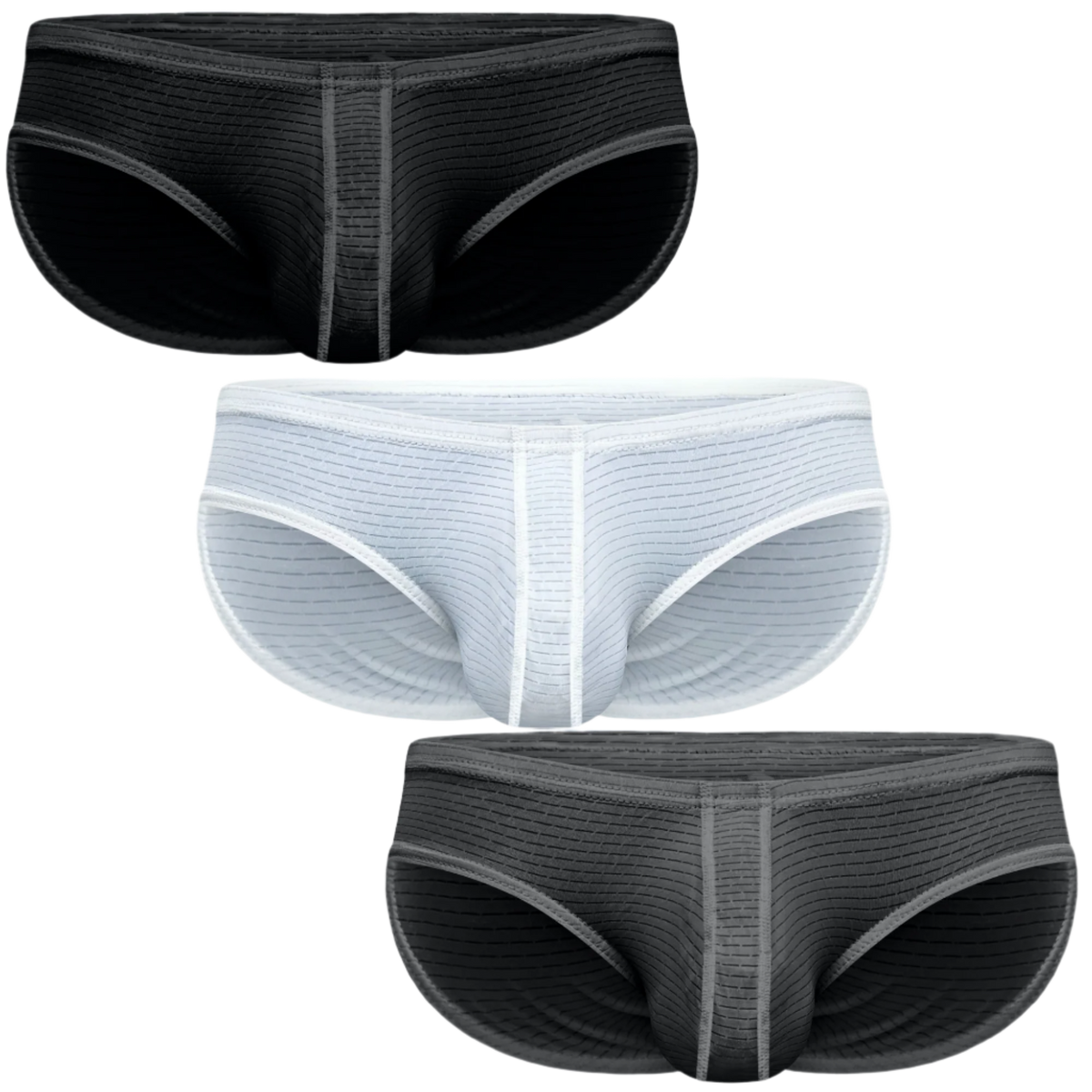 Nylon 0in Low-Rise Bikini Briefs No Fly 3pk Black/Gray/White – Real Men ...