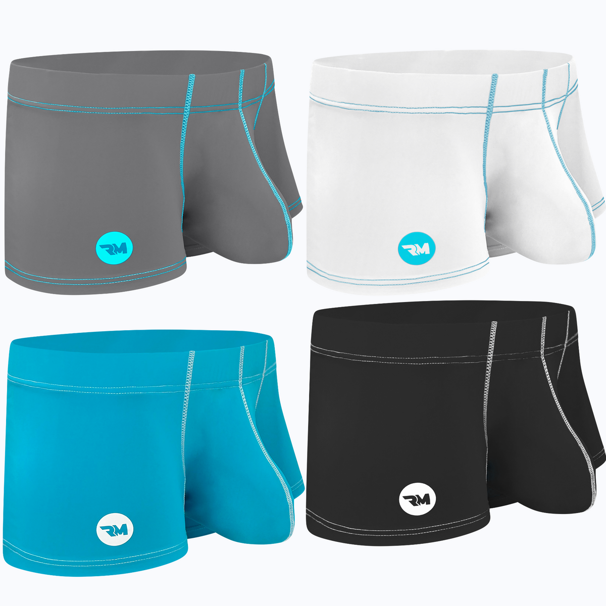 Nylon 3in Boxer Briefs No Fly 4pk Black/Cyan/Gray/White – Real Men ...