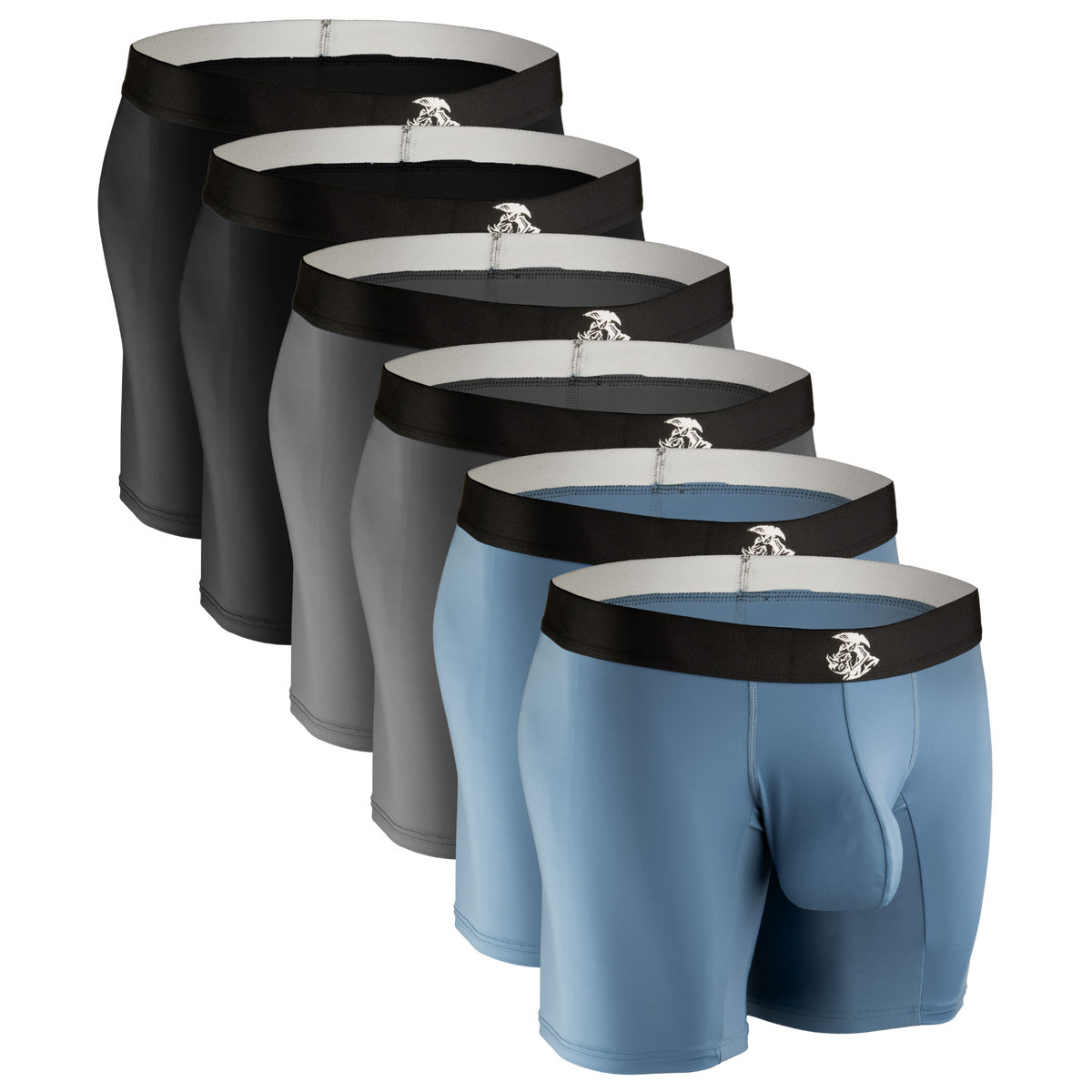 Nylon 7in Boxer Briefs No Fly 6pk Black/Blue/Gray – Real Men Apparel ...