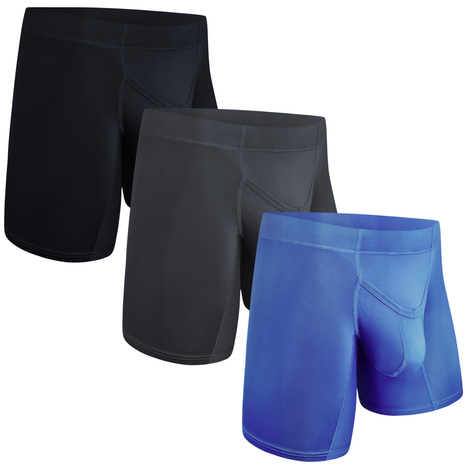 Nylon 7in Boxer Briefs V-Fly 3pk Black/Dark Blue/Gray – Real Men ...